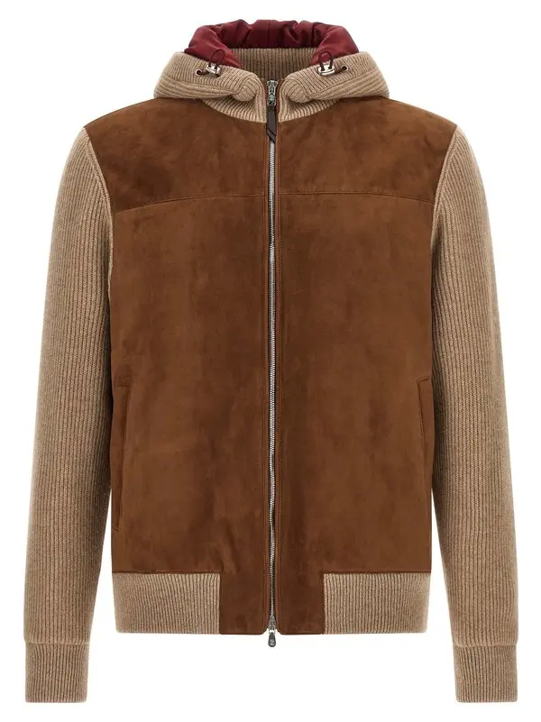 Brunello Cucinelli Suede And Cashmere Bomber Jacket - Brown