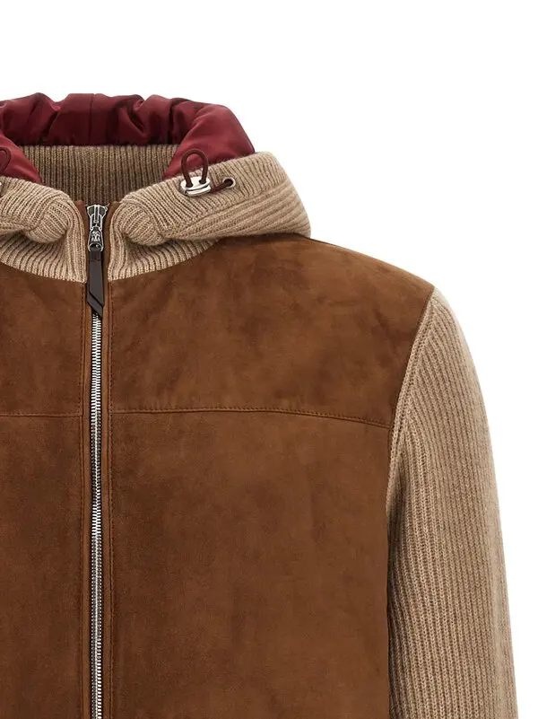 Brunello Cucinelli Suede And Cashmere Bomber Jacket - Brown