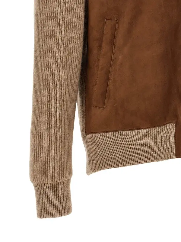 Brunello Cucinelli Suede And Cashmere Bomber Jacket - Brown