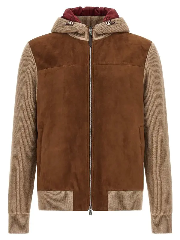 Brunello Cucinelli Suede And Cashmere Bomber Jacket - Brown