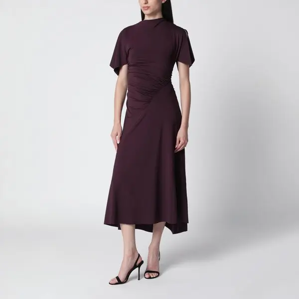 Victoria Beckham Blackcurrant Black Draped Midi Dress - Red