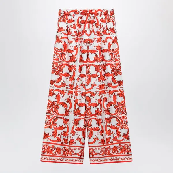 Dolce & Gabbana Wide-leg Maiolica-print Silk Pants - Orange