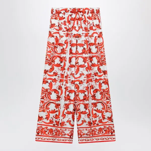 Dolce & Gabbana Maiolica-print Silk Wide-leg Pants - Orange