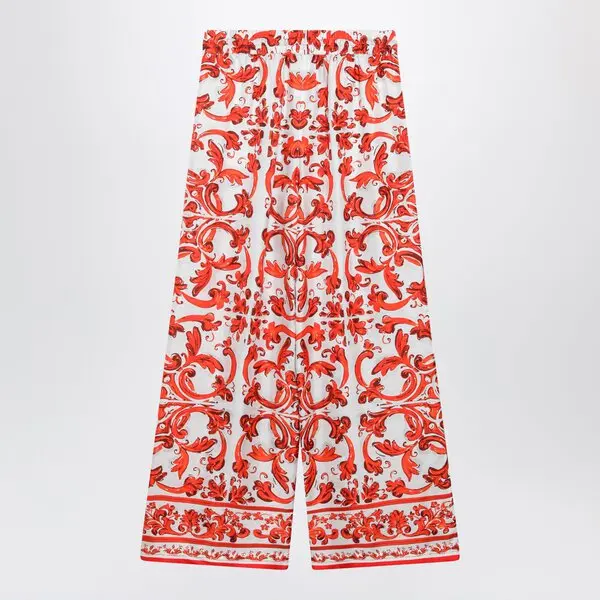 Dolce & Gabbana Maiolica-print Silk Wide-leg Pants - Orange