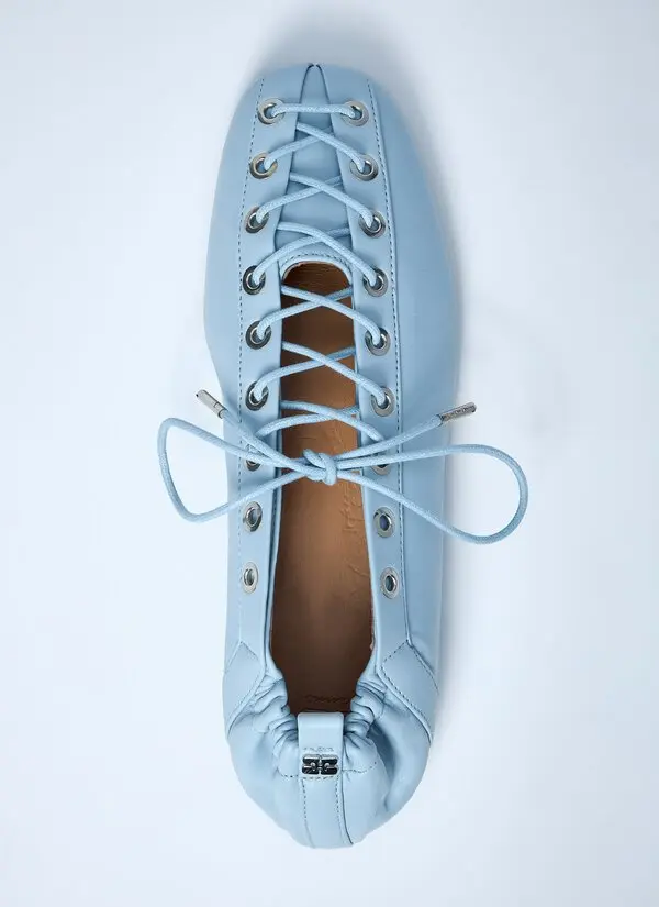 GANNI Eyelets Lace Up Ballerina - Blue
