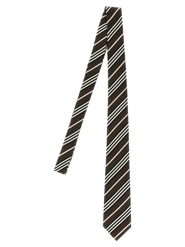 Saint Laurent Diagonal Striped Tie - Brown