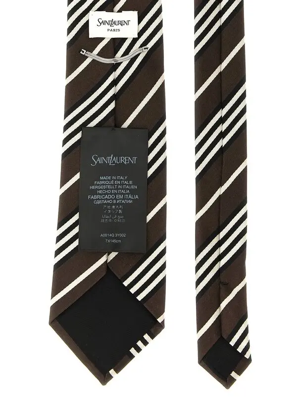 Saint Laurent Diagonal Striped Tie - Brown