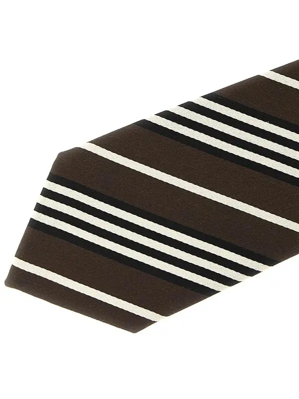 Saint Laurent Diagonal Striped Tie - Brown