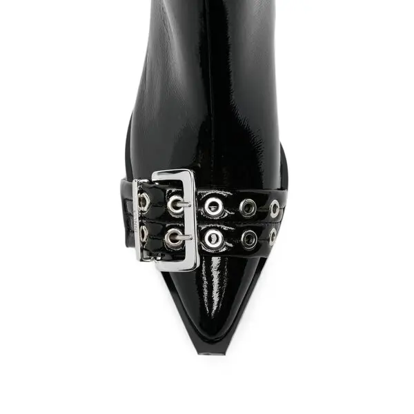 GANNI Patent Pointed Toe Kitten Heel Boots