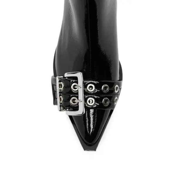 GANNI Patent Pointed Toe Kitten Heel Boots