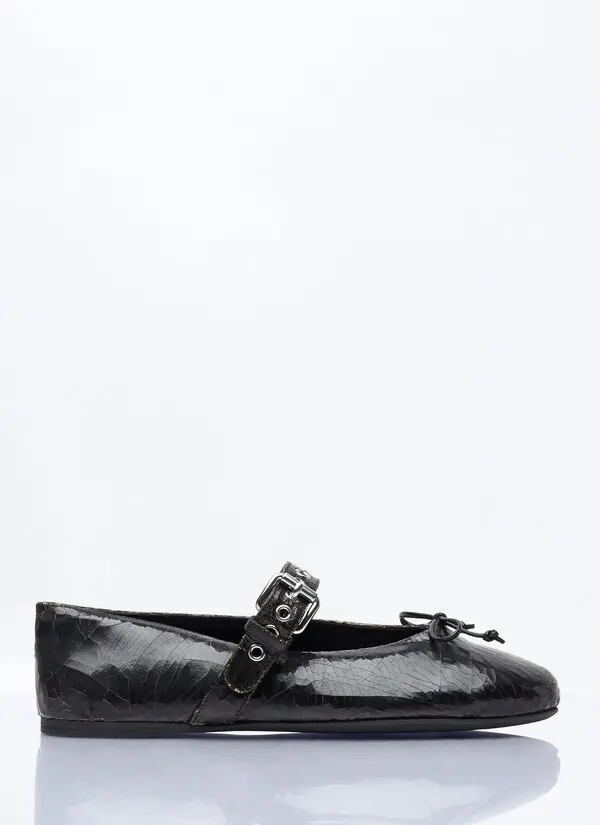 Miu Miu Crackled Leather Ballerina Shoes - Brown