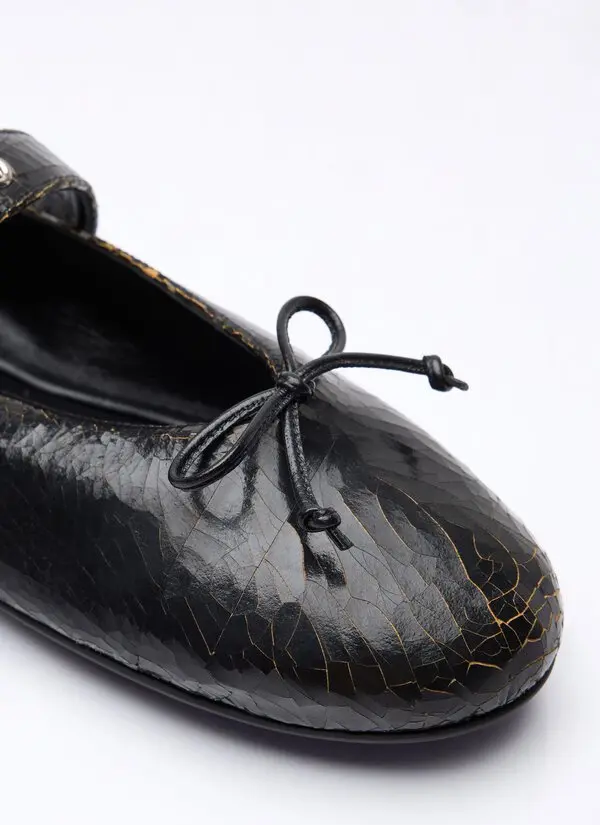 Miu Miu Crackled Leather Ballerina Shoes - Brown