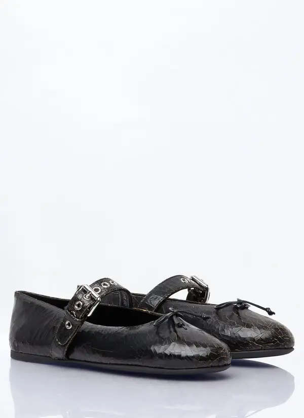 Miu Miu Crackled Leather Ballerina Shoes - Brown