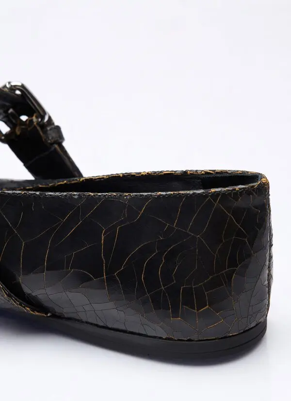 Miu Miu Crackled Leather Ballerina Shoes - Brown