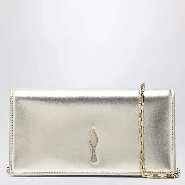 CHRISTIAN LOUBOUTIN Platinum-coloured Leather Clutch Bag With Chain - Silver