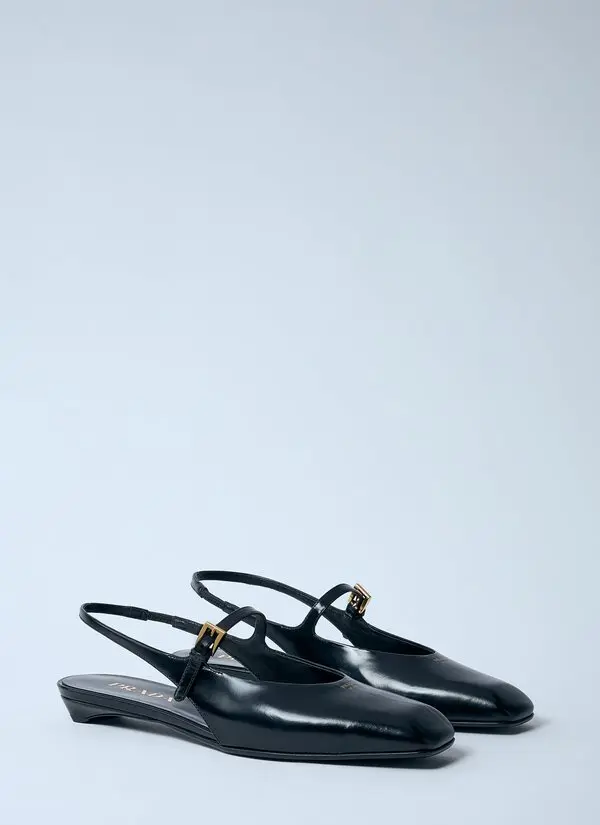 Prada Leather Slingback Ballerina Pumps - Black