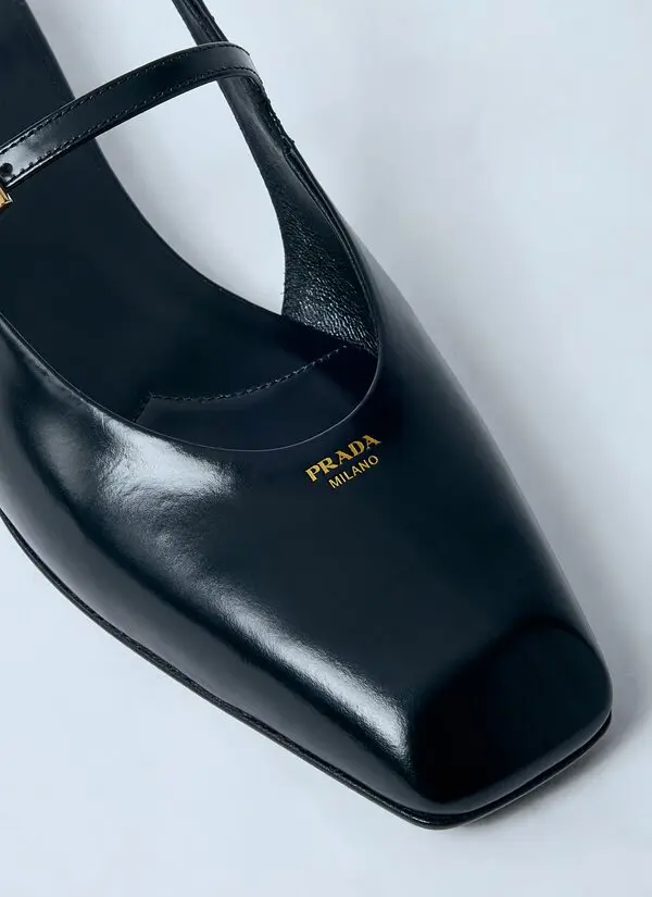 Prada Leather Slingback Ballerina Pumps - Black
