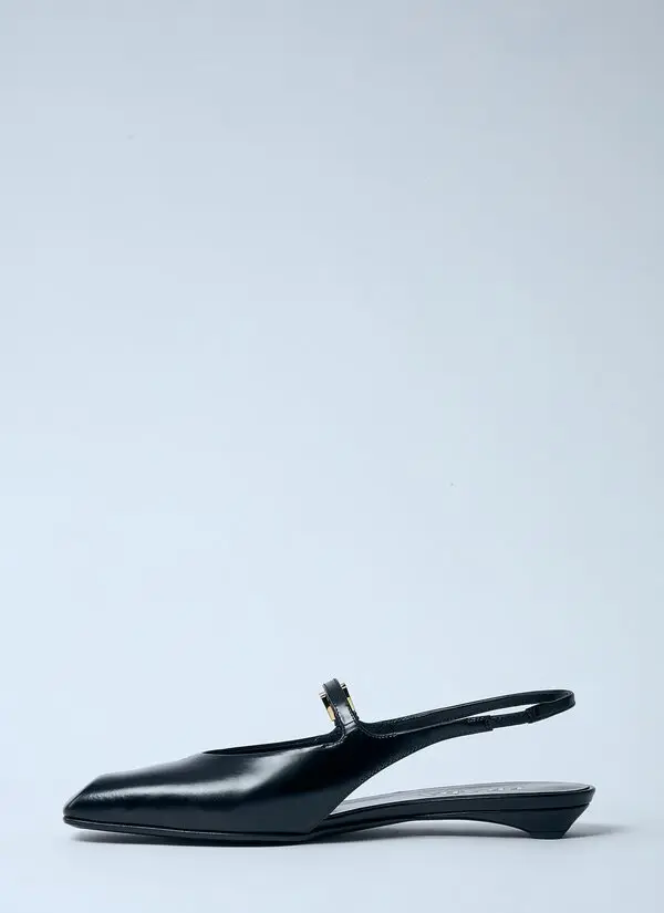 Prada Leather Slingback Ballerina Pumps - Black