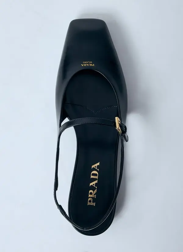 Prada Leather Slingback Ballerina Pumps - Black