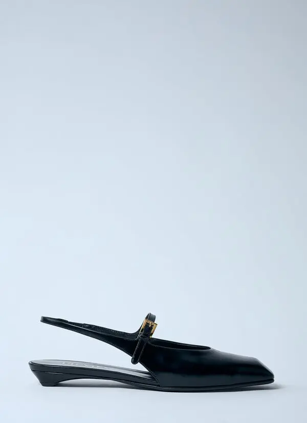 Prada Leather Slingback Ballerina Pumps - Black