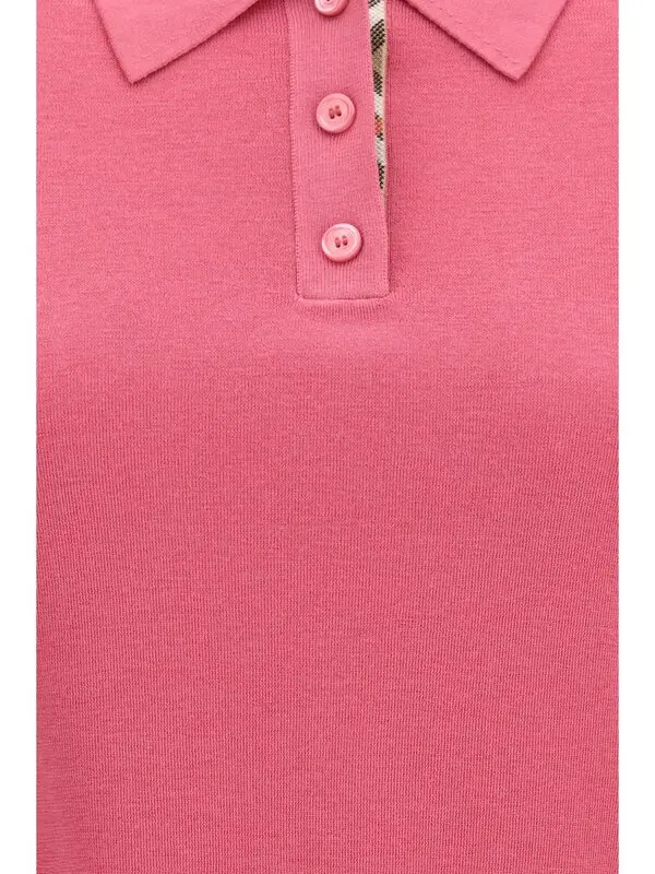 Burberry Wool Polo With Check Detail - Pink