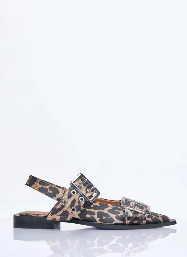 GANNI Feminine Buckle Ballerina Flats - Brown