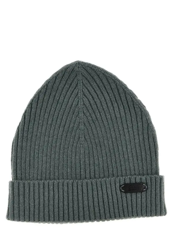 Brioni Cashmere Ribbed Beanie - Green