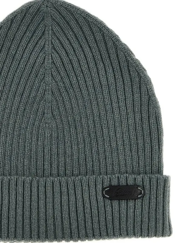 Brioni Cashmere Ribbed Beanie - Green