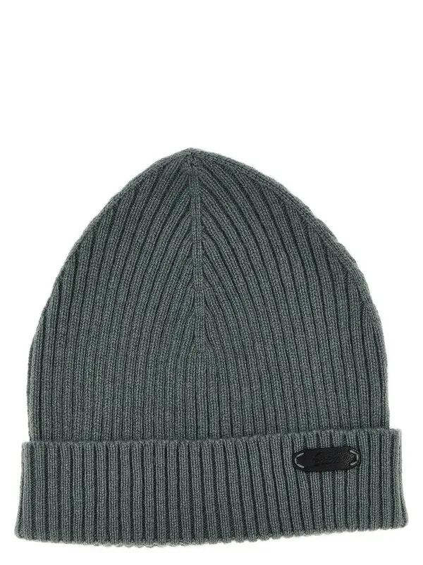 Brioni Cashmere Ribbed Beanie - Green