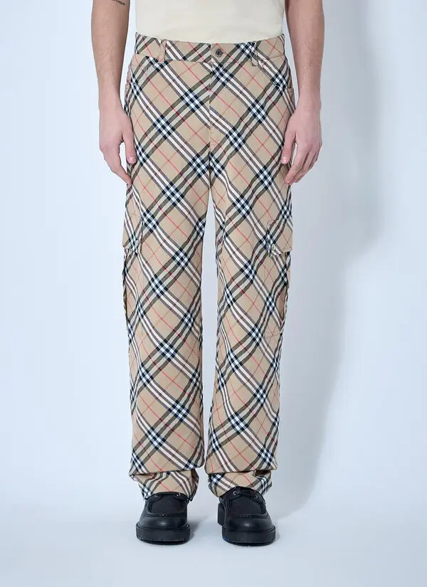 Burberry Check Linen-blend Pants - Cream