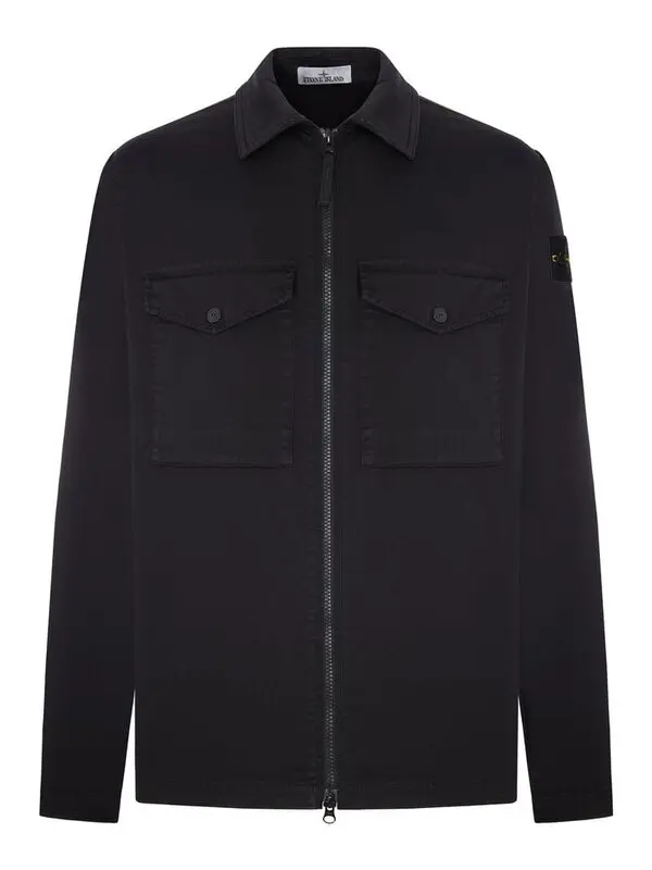 Stone Island Cotton Overshirt With Badge - Black