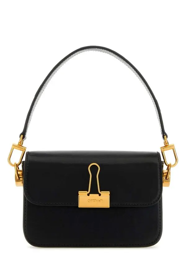 Off-White Leather Small Plain Binder Handbag - Black