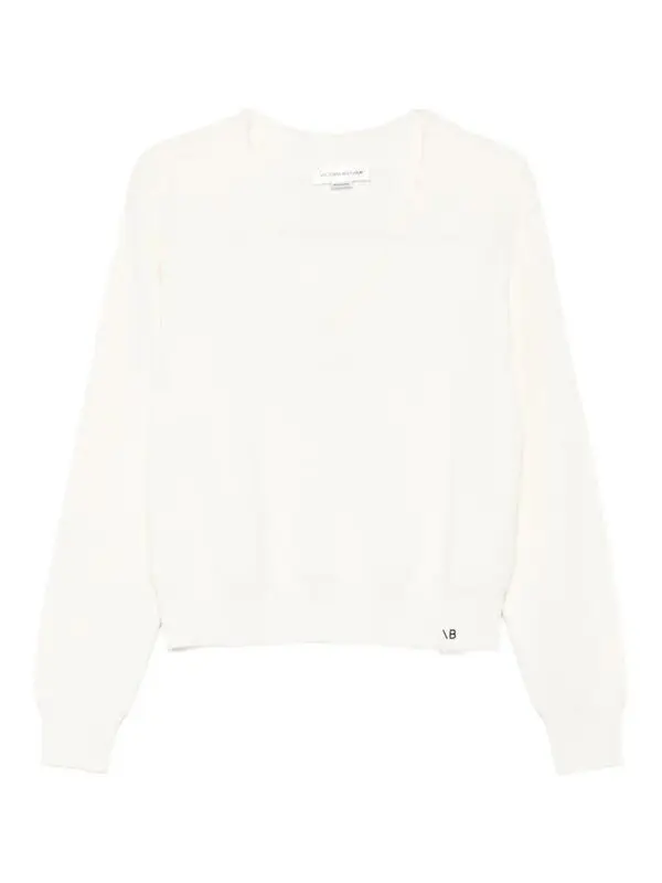 Victoria Beckham Relaxed Fit V-neck Cotton Blend Sweater - White