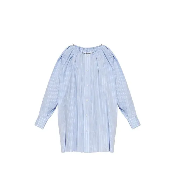 Alexander Wang Striped Off-the-shoulder Cotton Dress - Blue