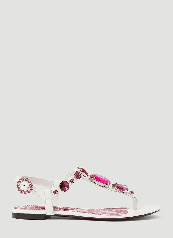 Dolce & Gabbana Crystal Embellished Majolica Sandals - White