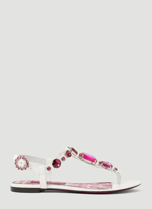 Dolce & Gabbana Crystal Embellished Majolica Sandals - White