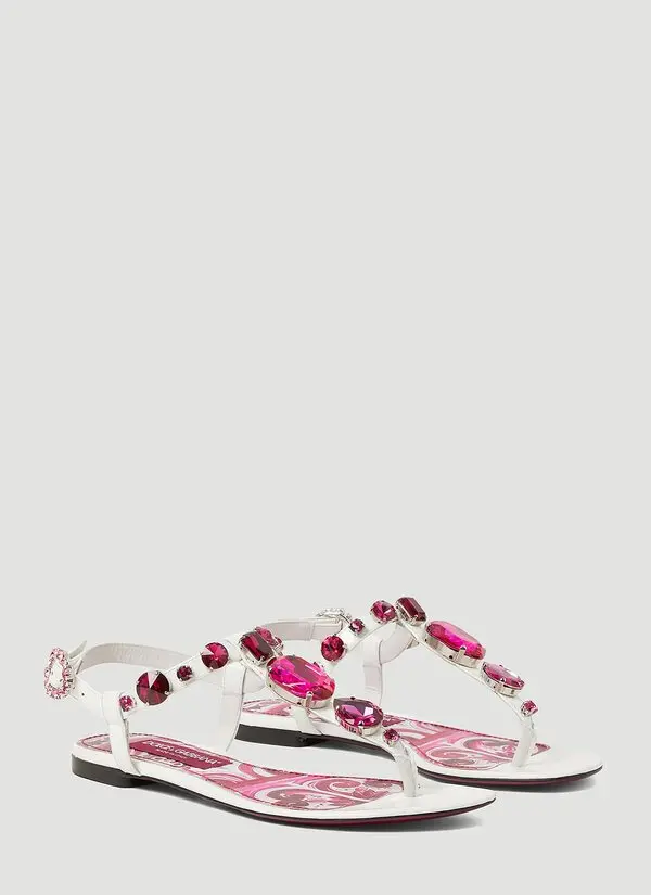 Dolce & Gabbana Crystal Embellished Majolica Sandals - White