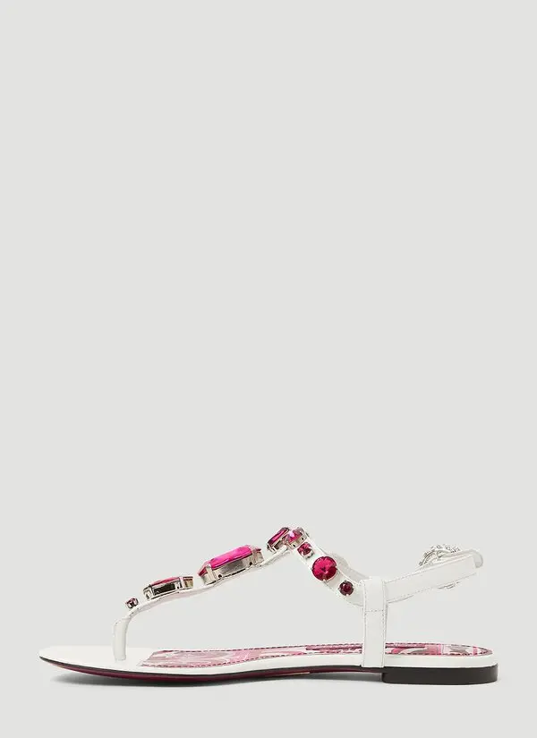 Dolce & Gabbana Crystal Embellished Majolica Sandals - White