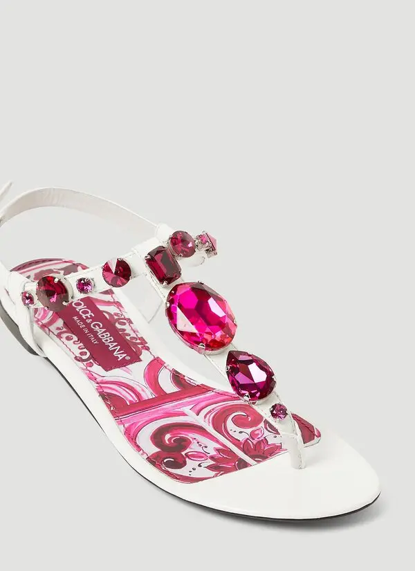 Dolce & Gabbana Crystal Embellished Majolica Sandals - White