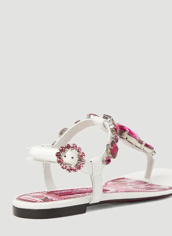 Dolce & Gabbana Crystal Embellished Majolica Sandals - White