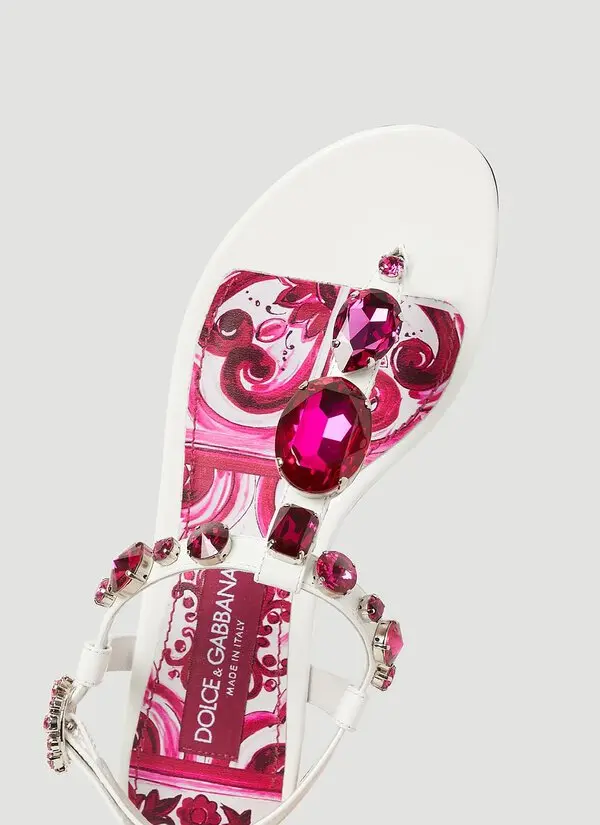 Dolce & Gabbana Crystal Embellished Majolica Sandals - White