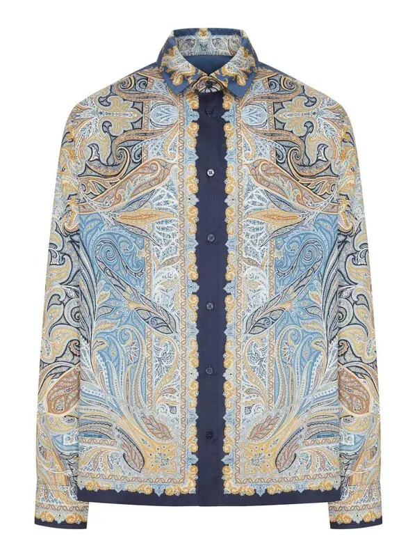 Etro Printed Cotton Shirt With Paisley Pattern - Blue