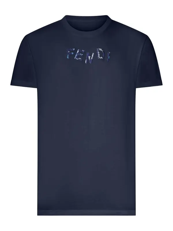 Fendi Cotton T-shirt With Front Logo - Blue