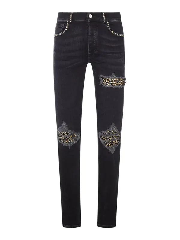 Amiri Studded Destroyed Skinny Jeans - Black