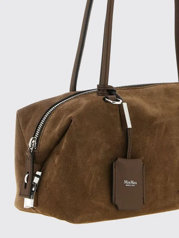 Max Mara Boston Suede Calfskin Shoulder Bag With Charm