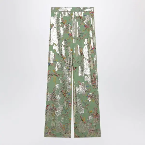 Valentino Garavani Silk Trousers With All-over Print - Green