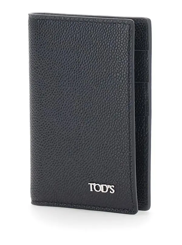 TOD'S Black Cardholder With Metallic Logo Lettering In Grained Leather - Multicolor