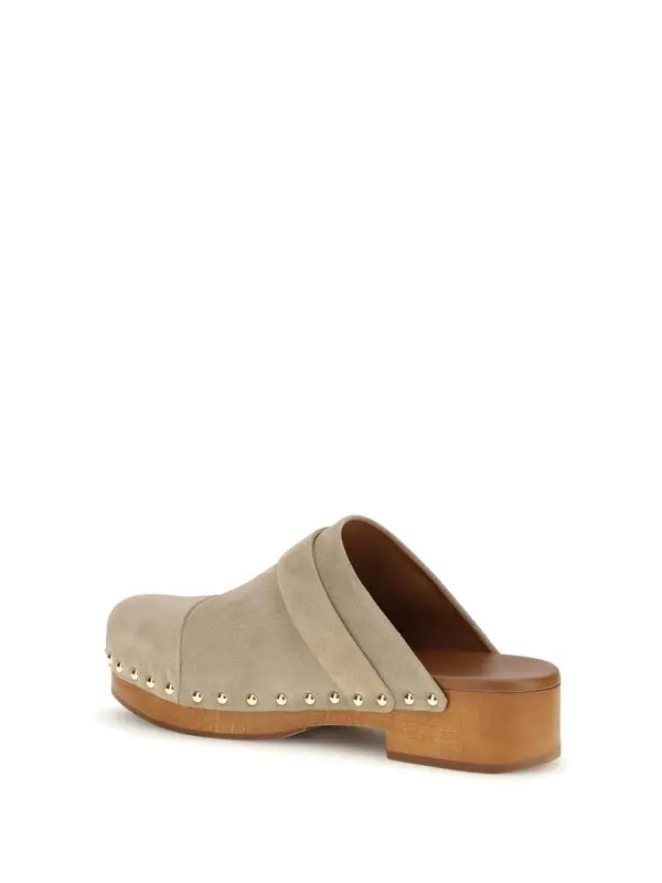 Chloé Suede Clog Mules - Cream