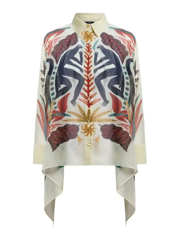 Etro X Tabby Booth Printed Seersucker Shirt With Handkerchief Hem - Yellow