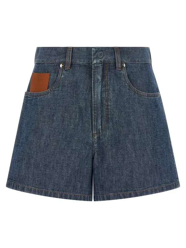 Fendi Chambray Denim Shorts - Blue